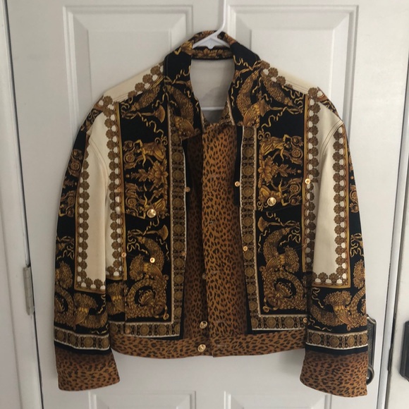 Versace | Jackets & Coats | Versace Leopard Baroque Denim Jacket | Poshmark